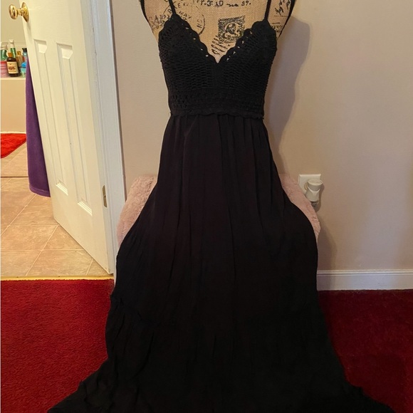 indulge | Dresses | Indulge Black Crochet Maxi Dress | Poshmark